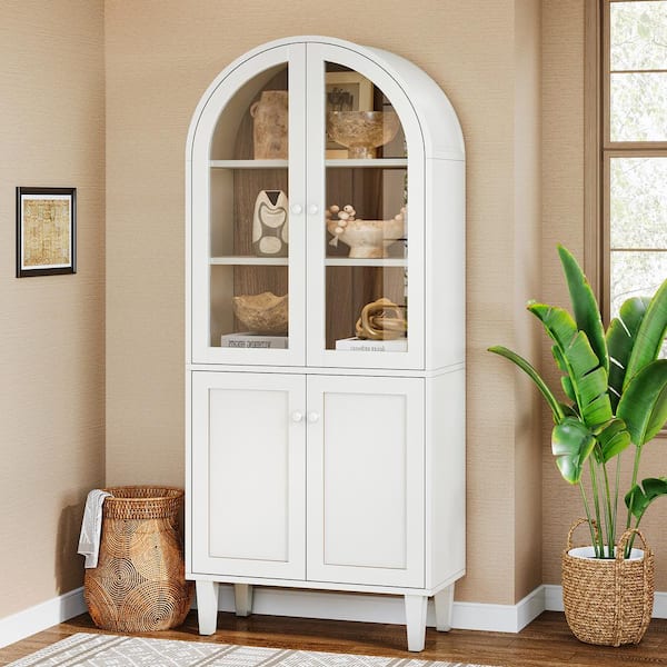 BYBLIGHT Helotes White 68.11 in. Accent Storage Cabinet with Doors and Adjustable Shelves Farmhouse Wooden Bookshelf BB RY0167ZMZ The Home Depot