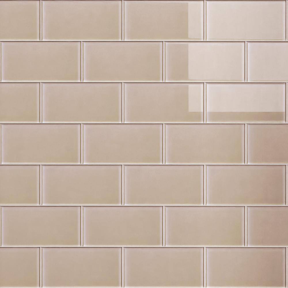 MOLOVO Crystile Beige 6 in. x 3 in. Subway Glossy Glass Mosaic Tile ...