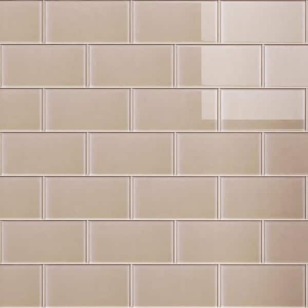 MOLOVO Crystile Beige 6 in. x 3 in. Subway Glossy Glass Mosaic Tile ...