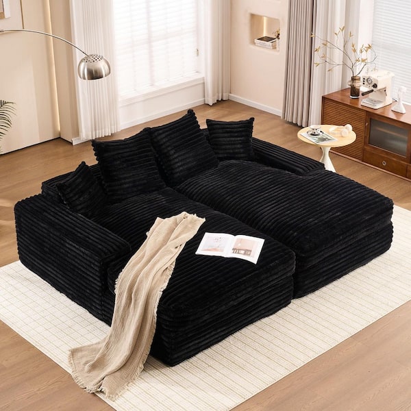 Noble House Angeline 89.37 in. Black Corduroy Upholstered Square Arm ...