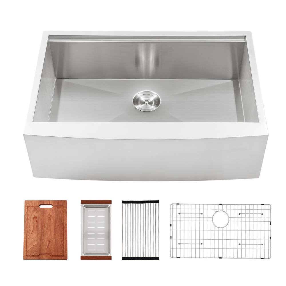 Logmey 36 in. Farmhouse Workstation Sink Single Bowl 16-Gauge Brushed ...