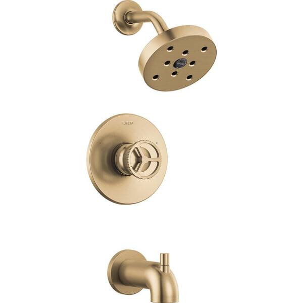 Delta Trinsic Gold Wheel 1-Handle Wall Mount Tub and Shower Trim Kit in ...