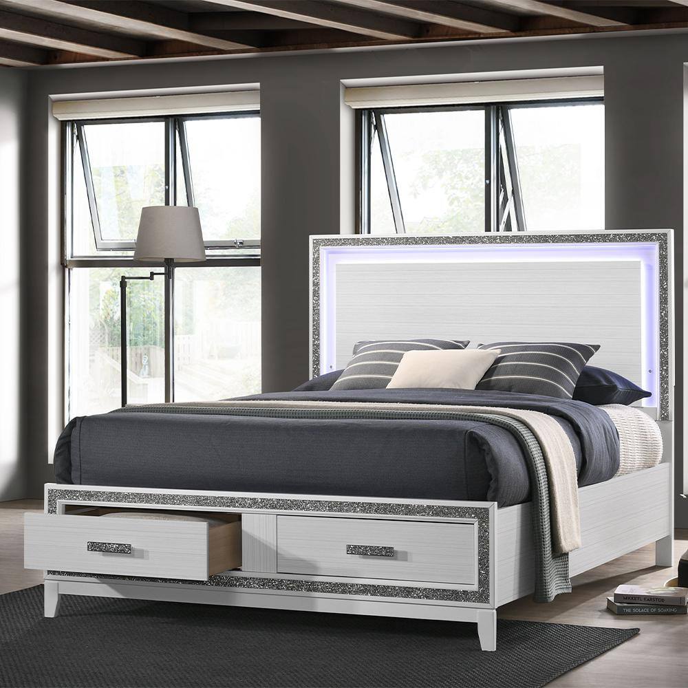 Acme Furniture Haiden White Finish Wood Frame Queen Panel Bed BD01425Q ...
