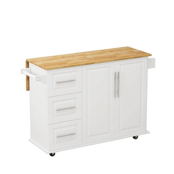 43 in. Kitchen Cart with 2 Door Cabinet and 3 Drawers in White MSAOC43W ...