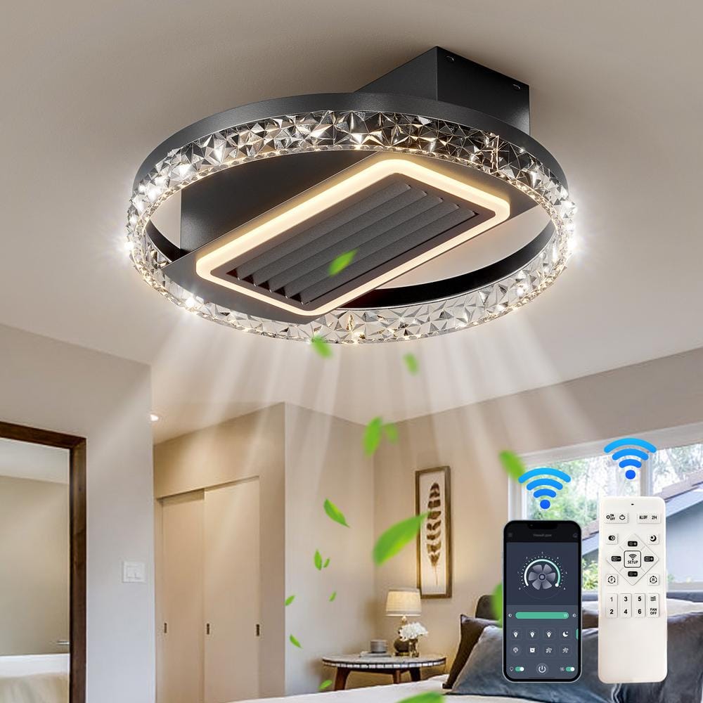 OLUZFAN 20 in. Indoor Low Profile Black Flush Mount Ceiling Fan with ...