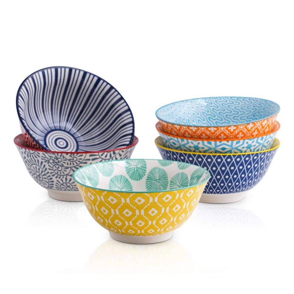 Wudkey 5 in. 8 fl. oz. Colorful Ceramic Microwave Safe Serving Bowls ...