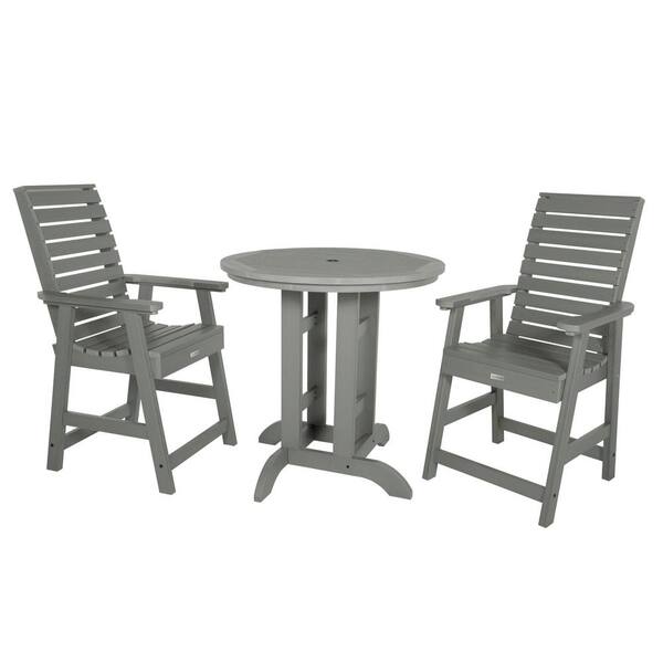 Highwood Weatherly Coastal Teak 3-Piece Recycled Plastic Round Outdoor ...