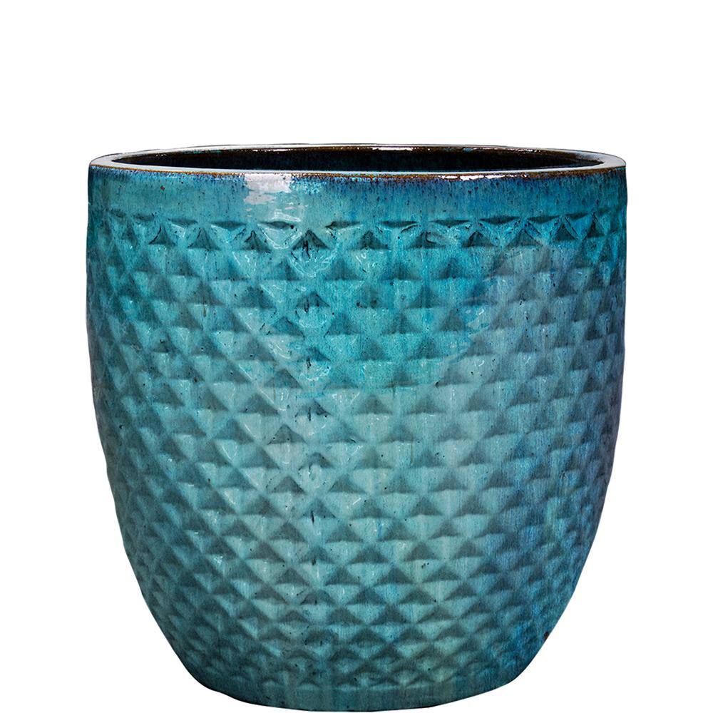 16 in. Turquoise Ceramic Hexham Garden Planter VPX4-21B-TQ - The Home Depot