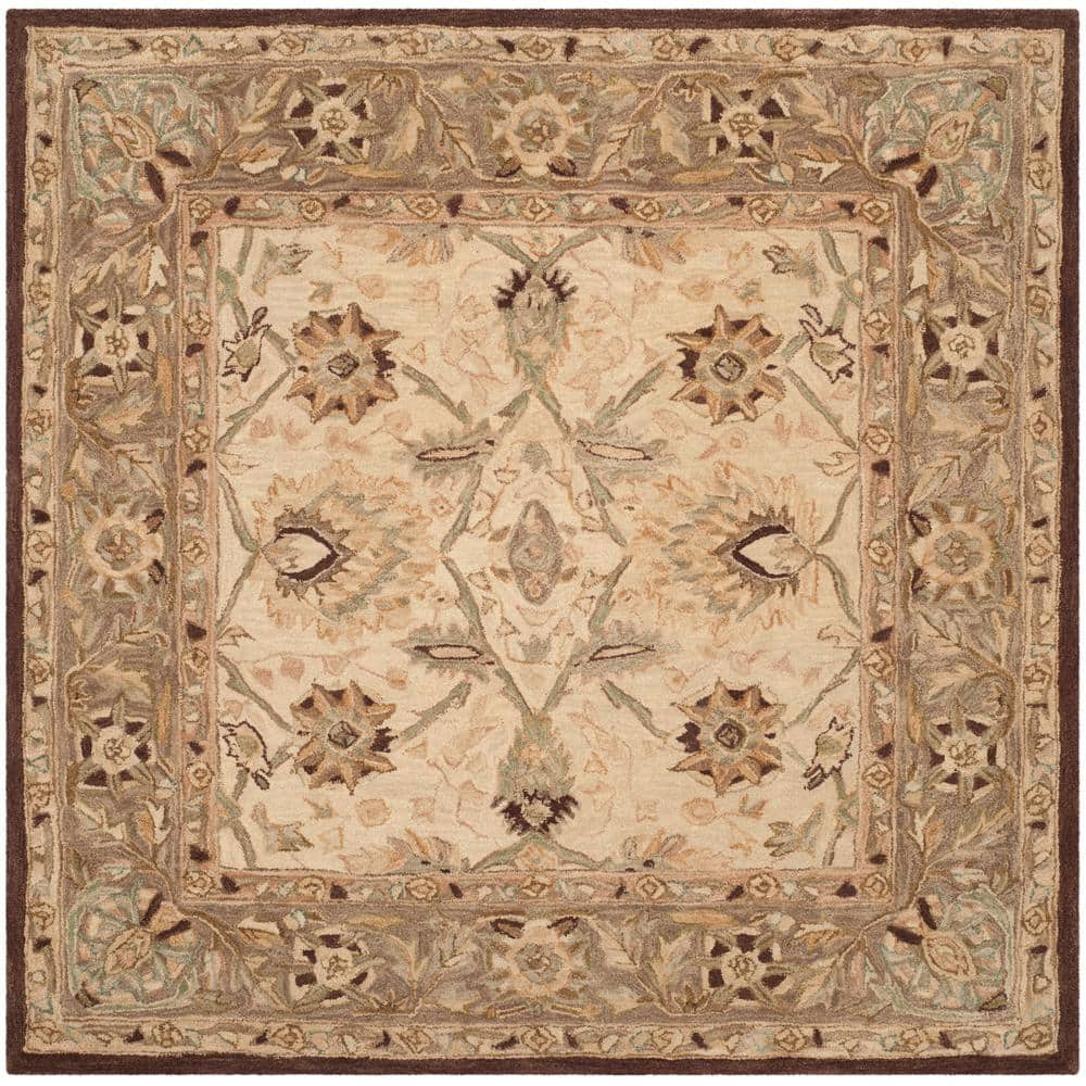 SAFAVIEH Anatolia Ivory/Brown 8 ft. x 8 ft. Square Border Area Rug ...