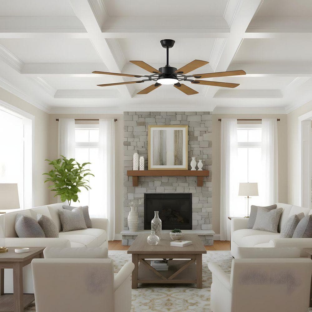 RCCFBHM 52 in. LED Indoor Black Industrial Style Ceiling Fan with 3 CCT ...