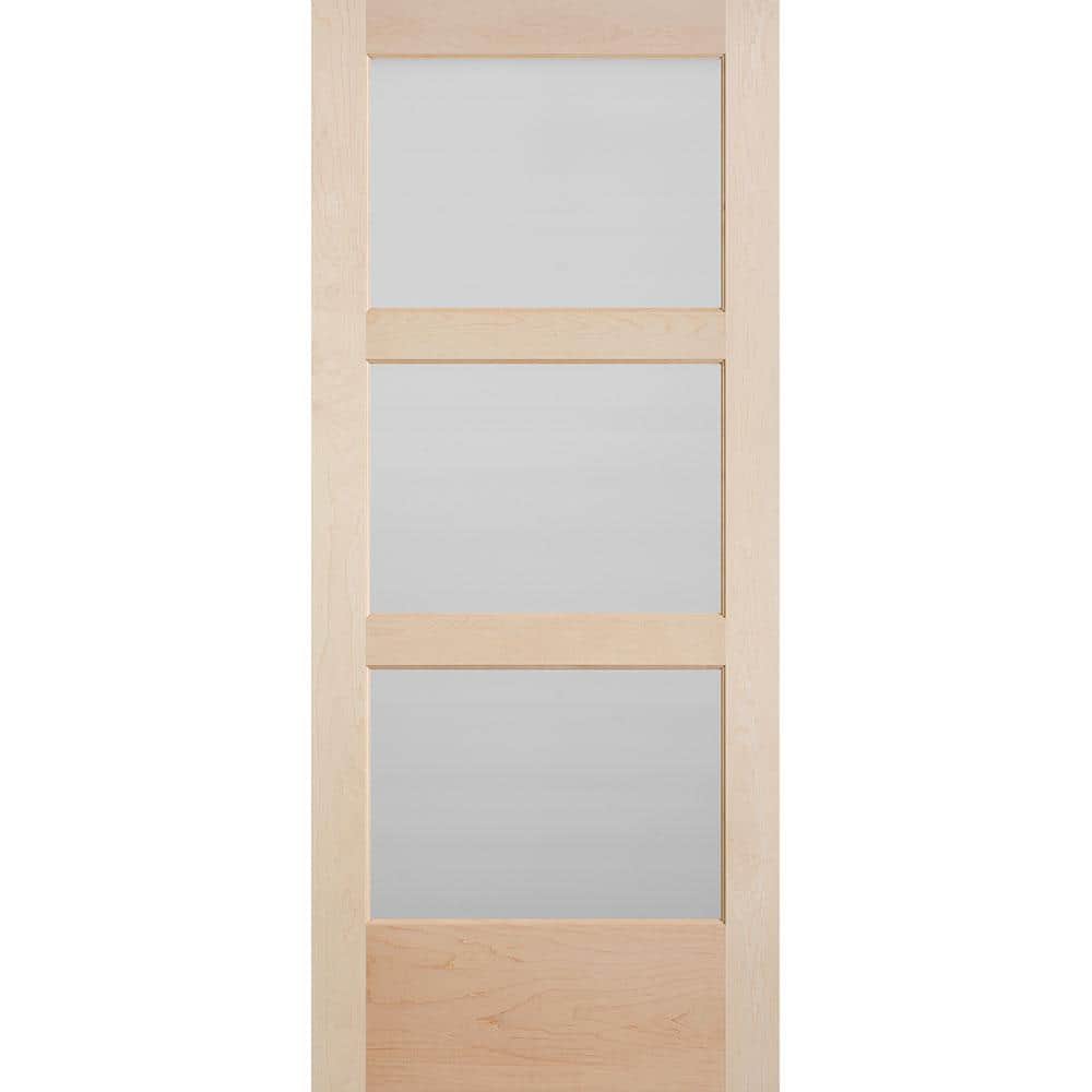 Masonite 36 in. x 84 in. Maple Veneer 3-Lite Equal Solid Wood Interior ...