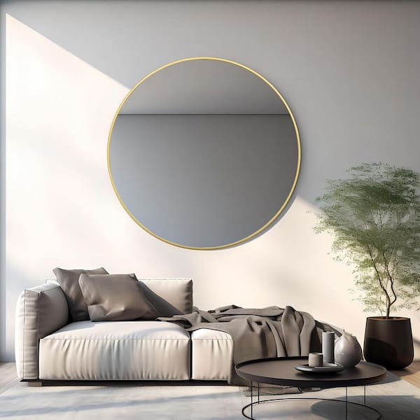 Gold 42 in W x 42 in. H Classic Round Aluminium and MDF Framed Mirror ...
