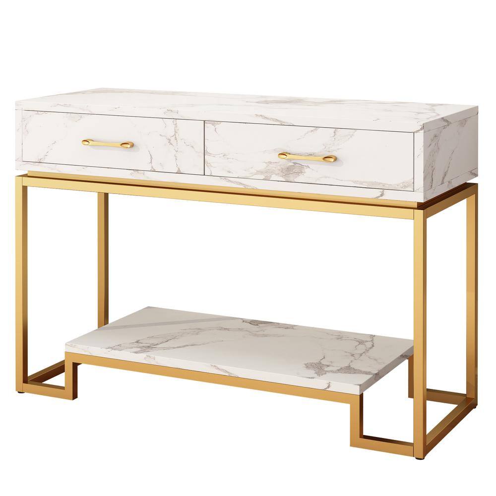Karl home Modern Style 42.52 in. White and Gold Rectangle Marble Grain ...