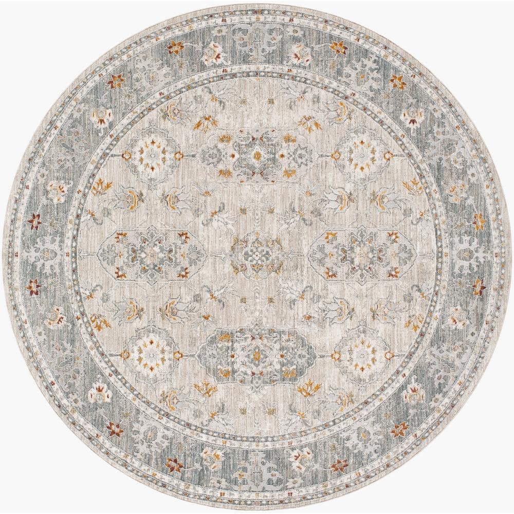 Livabliss Dresden 8 ft. Round Gray Oriental Indoor Area Rug DRE2325 ...