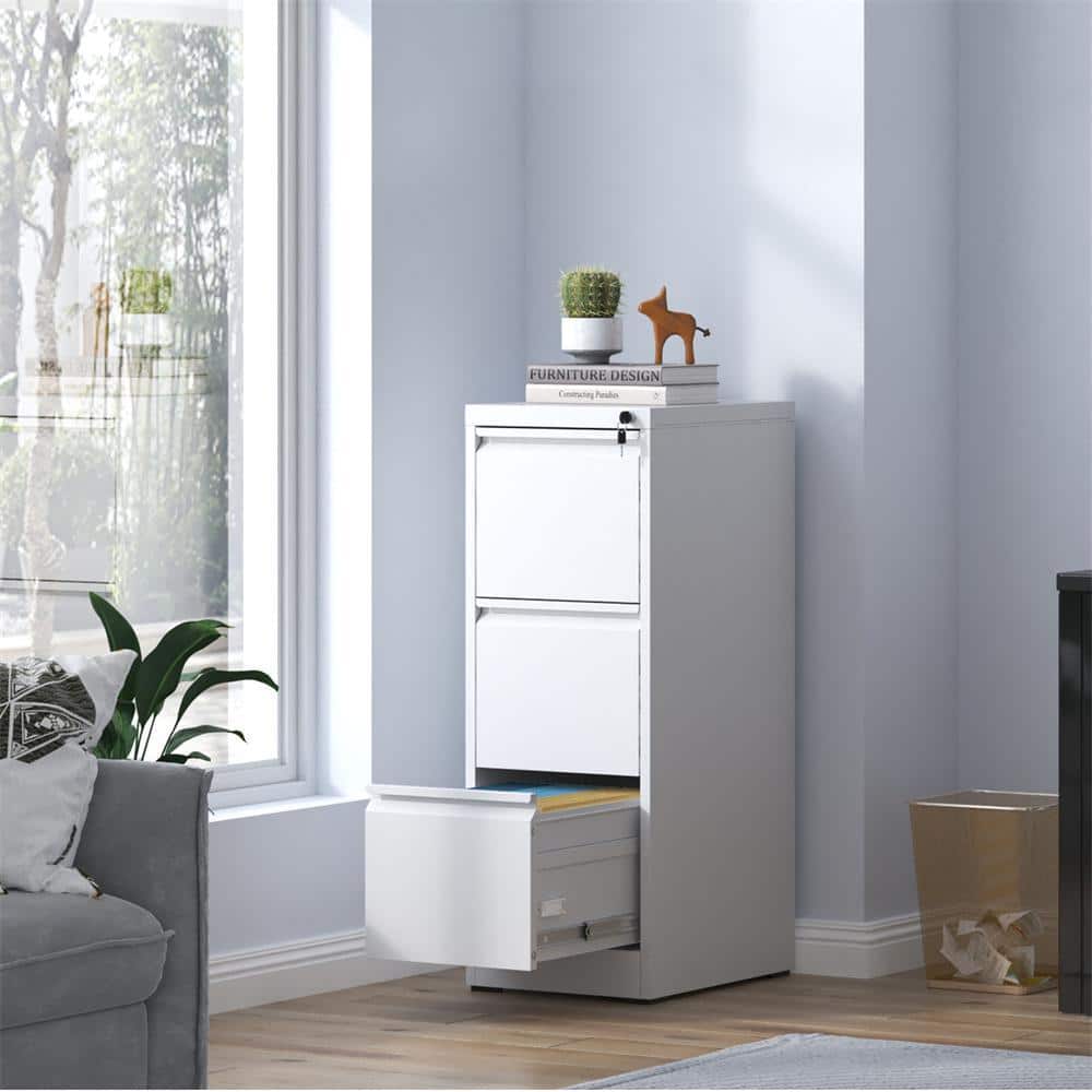 Kahomvis White 41 in. H Metal Office Storage Cabinet Steel Vertical ...
