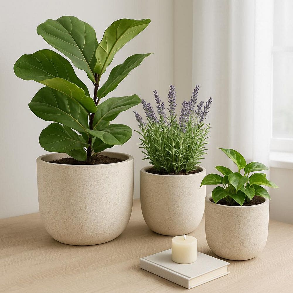 Liv & Skye 10 in. 12 in. and 16 in. Ivory Resin Cement Texture ...