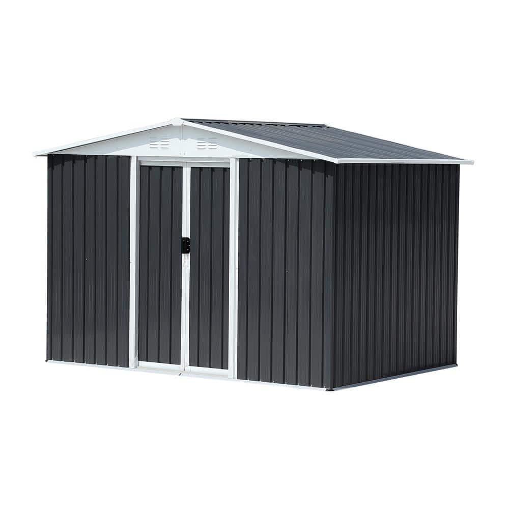 Kahomvis Metal Outdoor Storage Shed, 8 ft. W x 6 ft. D Dark Gray ...