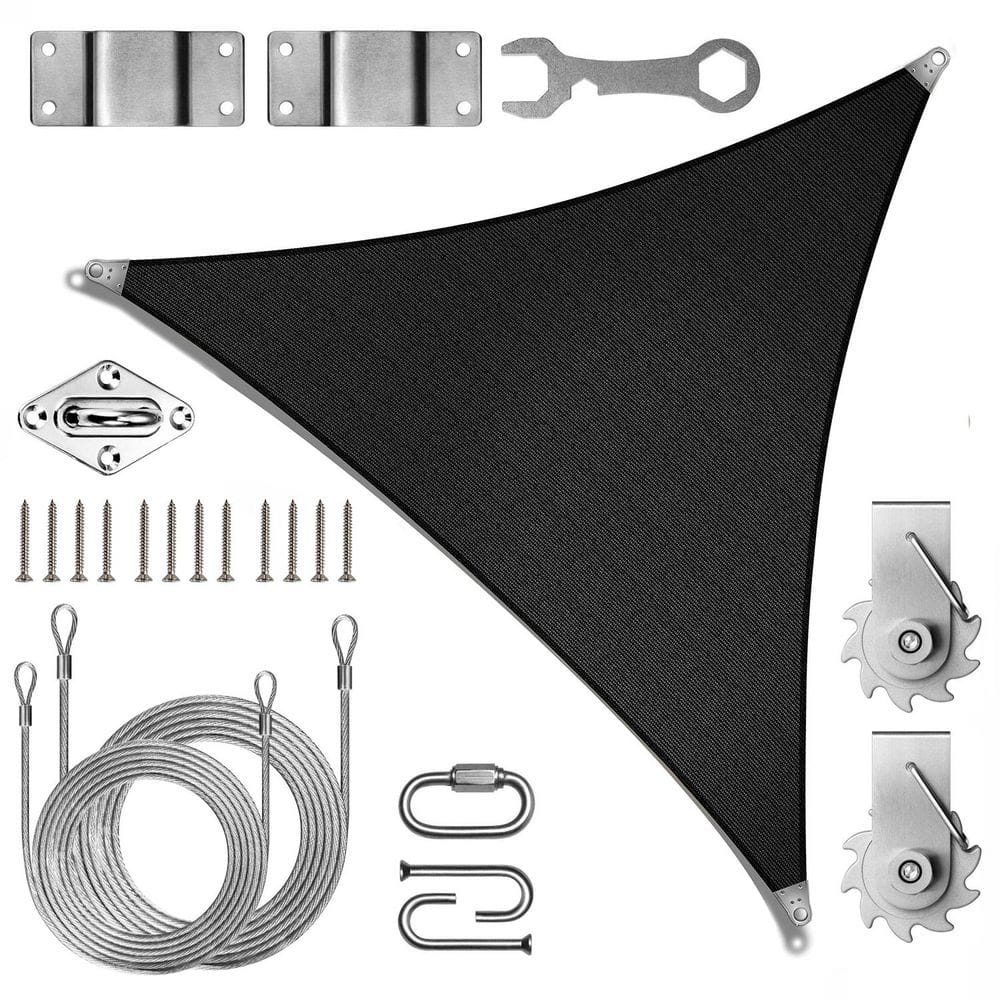 Super Ring 32 ft. x 32 ft. x32ft. Triangle Sun Shade Sail with Winch Kit-Black SW_TAWT32-2 - The ...