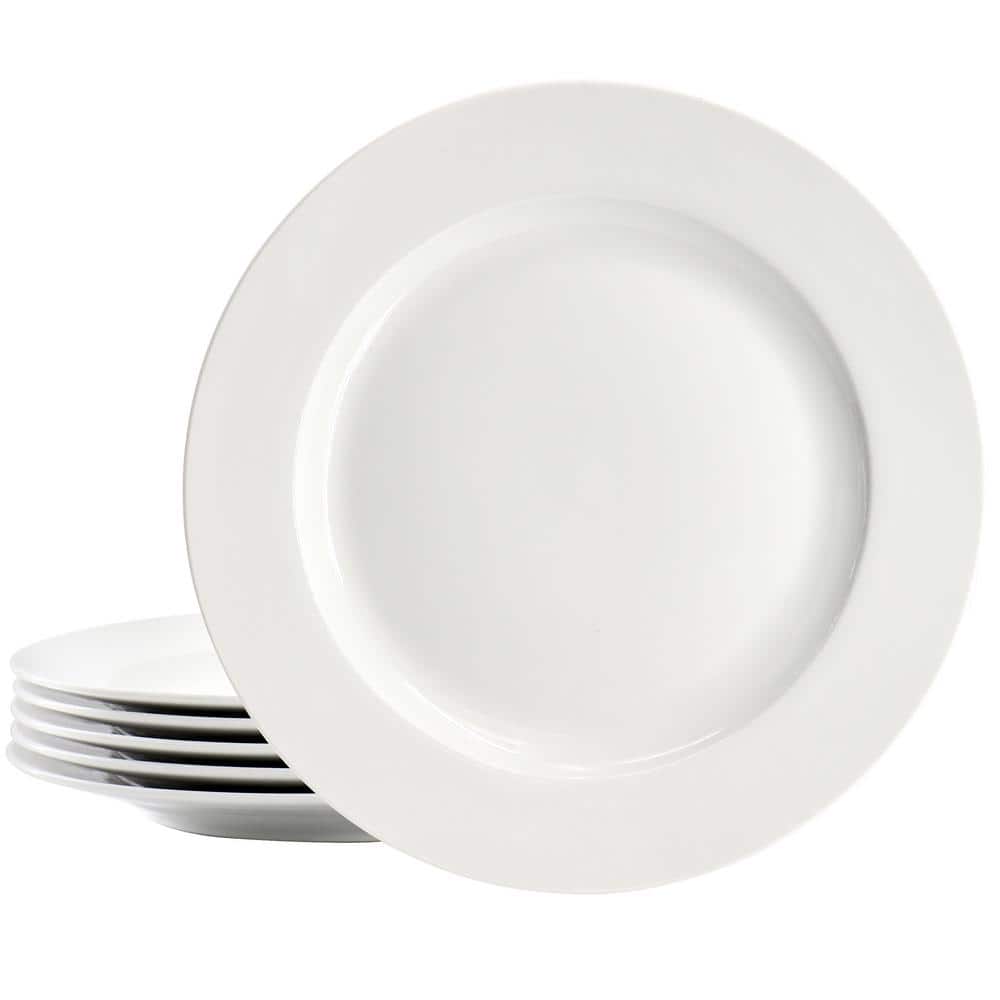 OUR TABLE Simply White 6-Piece 11 in. Round Porcelain Dinner Plate Set ...