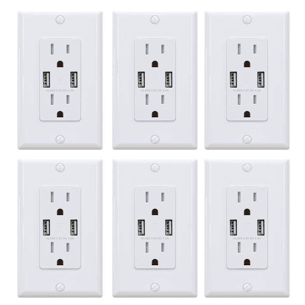 ELEGRP 4.0 Amp Dual USB Ports with Smart Chip 15 Amp Duplex Tamper ...