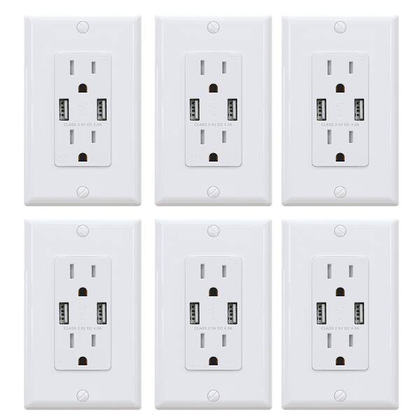 ELEGRP 4.0 Amp Dual USB Ports with Smart Chip 15 Amp Duplex Tamper ...