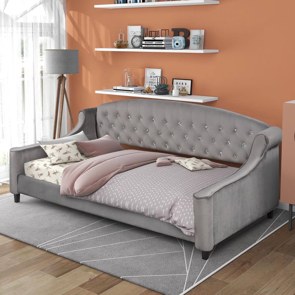 Harper & Bright Designs Modern Luxury Tufted Button Gray Twin Size ...