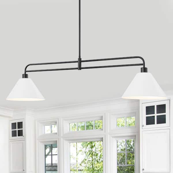 MENCOLULU 51 in. 2-Light Matte Black Linear Chandelier with White ...