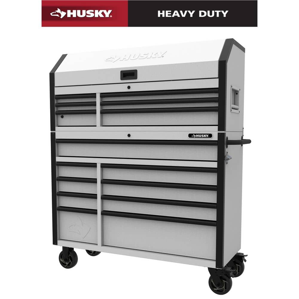 Husky Heavy-Duty 52 in. W 15-Drawer Matte White Steel Rolling Tool ...