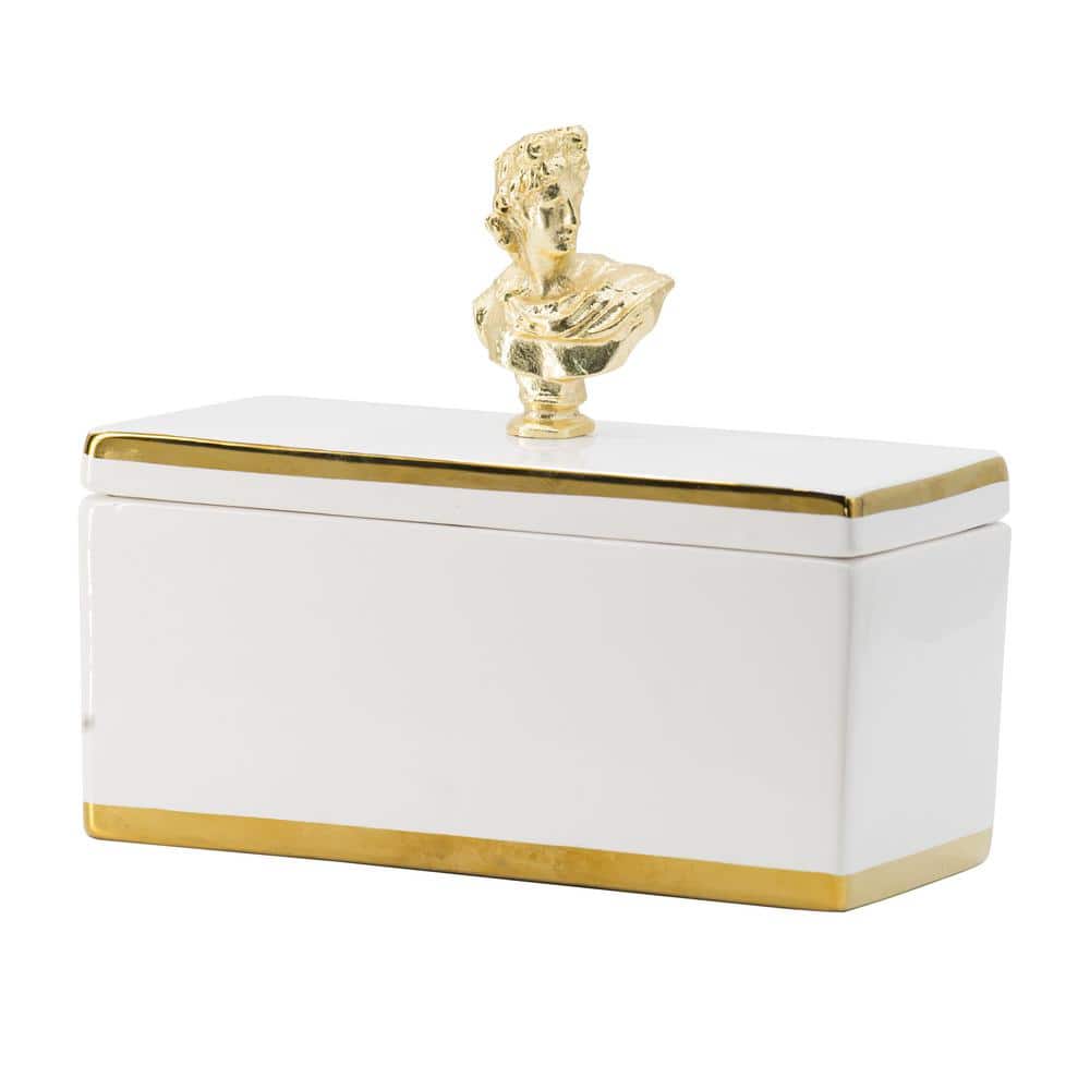 A & B Home Rectangular Ceramic Gold Decorative Box 8045 - The Home Depot