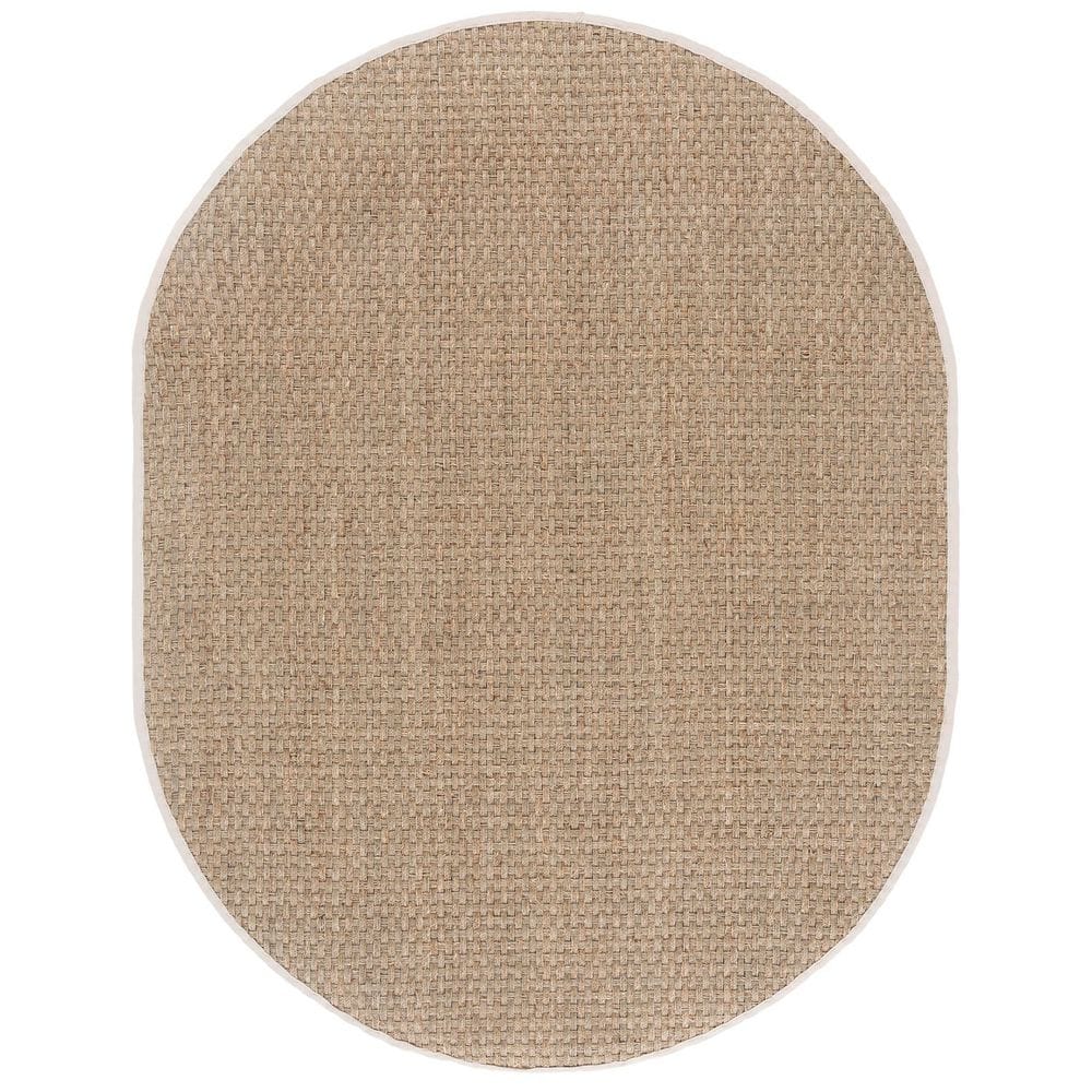 SAFAVIEH Natural Fiber 6 ft. x 8 ft. Natural/Ivory Border Woven Oval ...