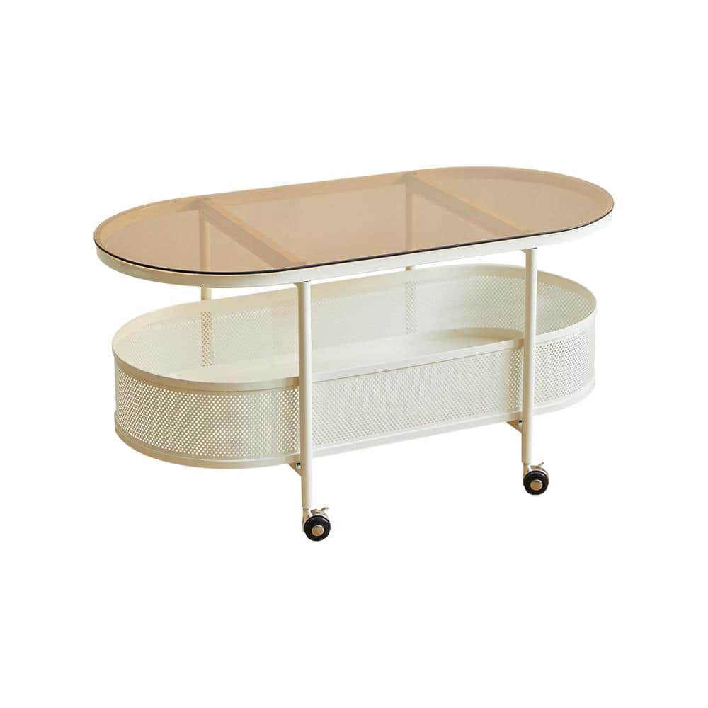 maocao hoom Movable oval Metal And Glass coffee table with storage in ...