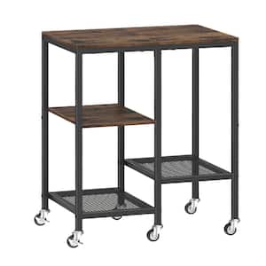Numhew 3-Tier Rolling Cart, Brown Kitchen Microwave Cart with Wheels ...