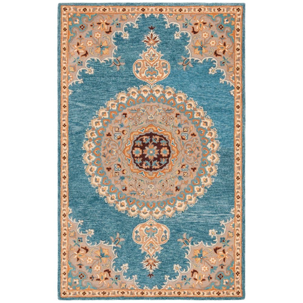 SAFAVIEH Heritage 5 ft. x 8 ft. Blue/Beige Border Medallion Area Rug ...