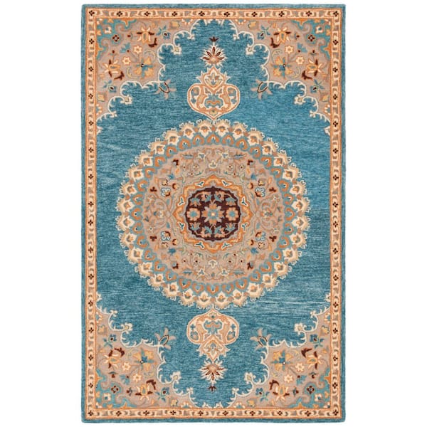 SAFAVIEH Heritage 5 ft. x 8 ft. Blue/Beige Border Medallion Area Rug ...