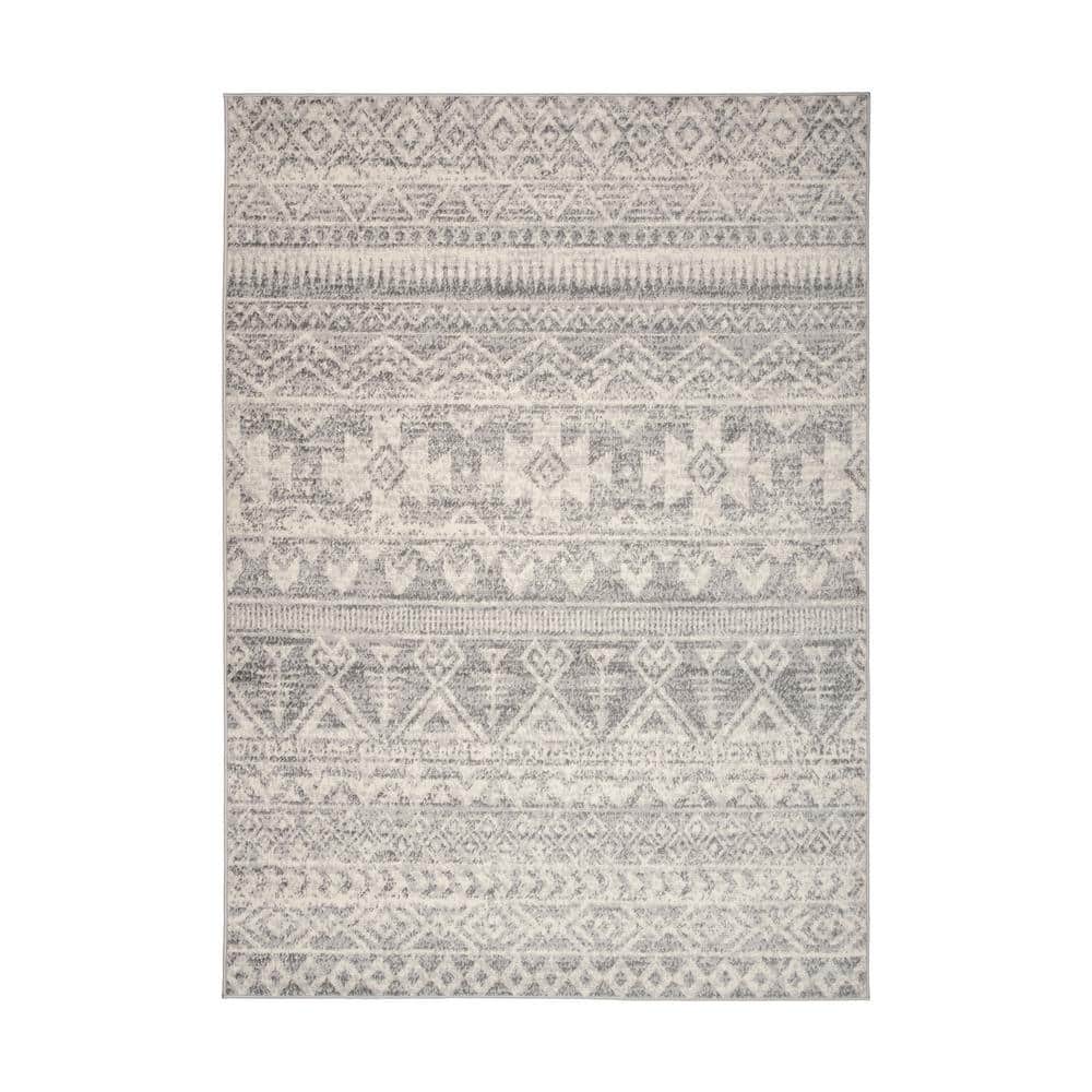 World Rug Gallery Bohemian Distressed Geometric Gray 5 ft. x 7 ft. Area ...