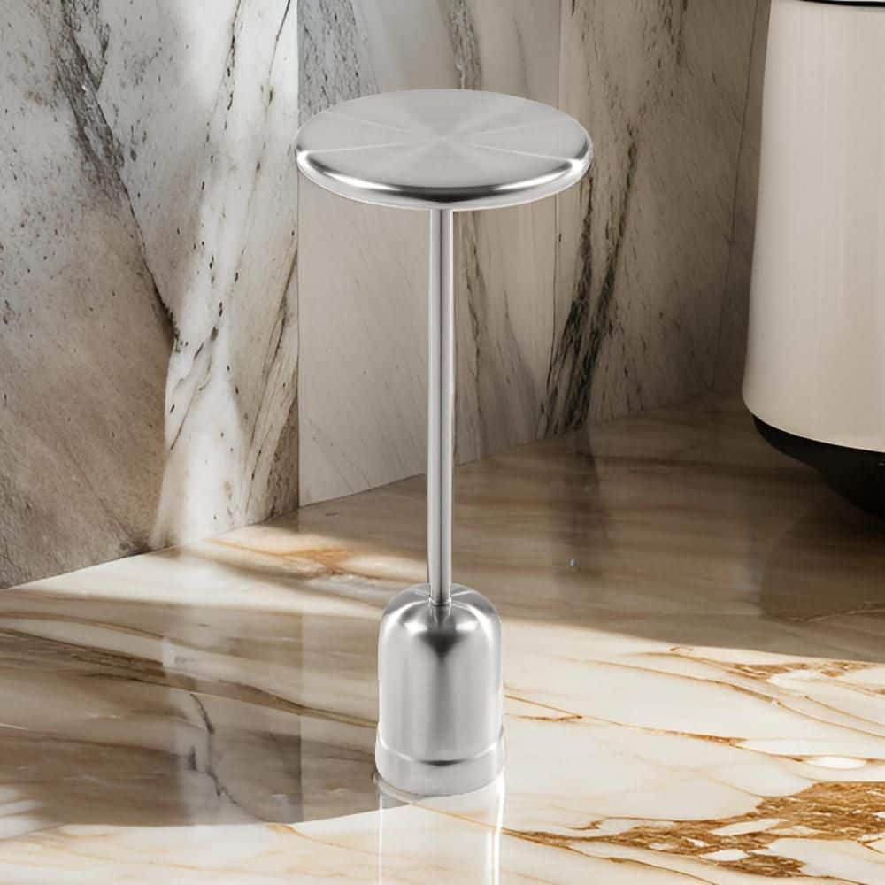 Benjara 8 in. Silver Round Metal Top End Table BM317079 - The Home Depot