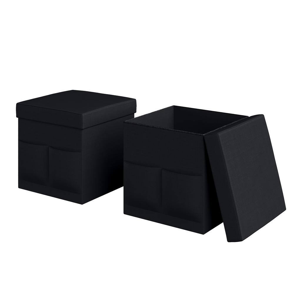 Lavish Home Black Folding Ottoman Storage Cube (Set of 2) 260704ZIX ...