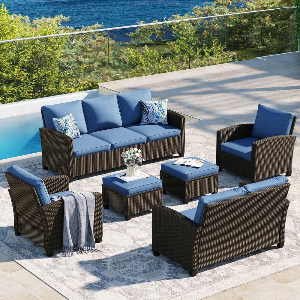 DIFY 6-Piece Wicker Outdoor Patio Conversation Set with Cushioned Sofa ...