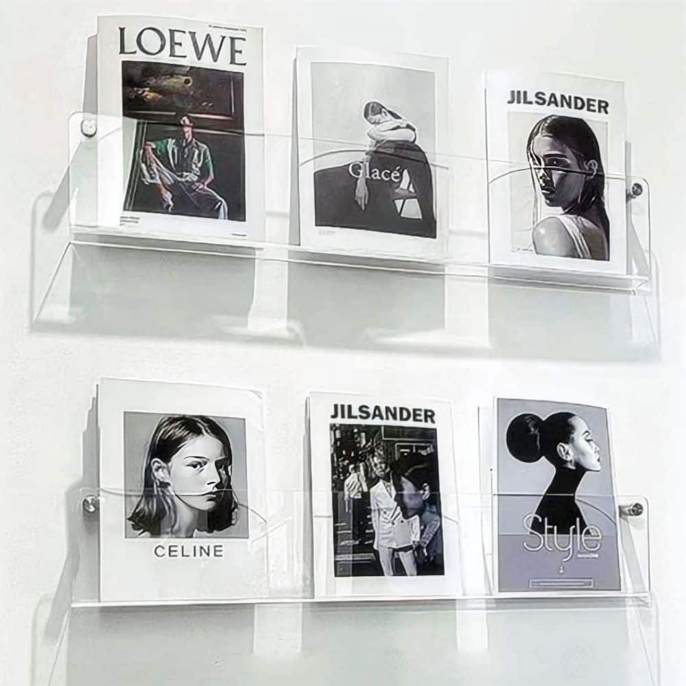 2 Pack Clear 23. 6 in. x 6 in. Plastic Wall Mount Magazine Rack ...