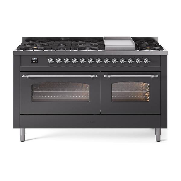 ILVE Nostalgie II 60 in. 9 Burner+Griddle Freestanding Double Oven Dual ...