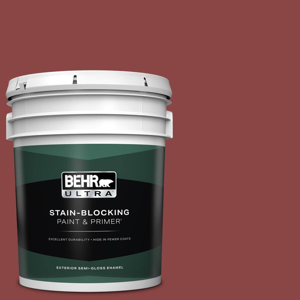 BEHR ULTRA 5 gal. #PPU1-10 Forbidden Red Semi-Gloss Enamel Exterior ...