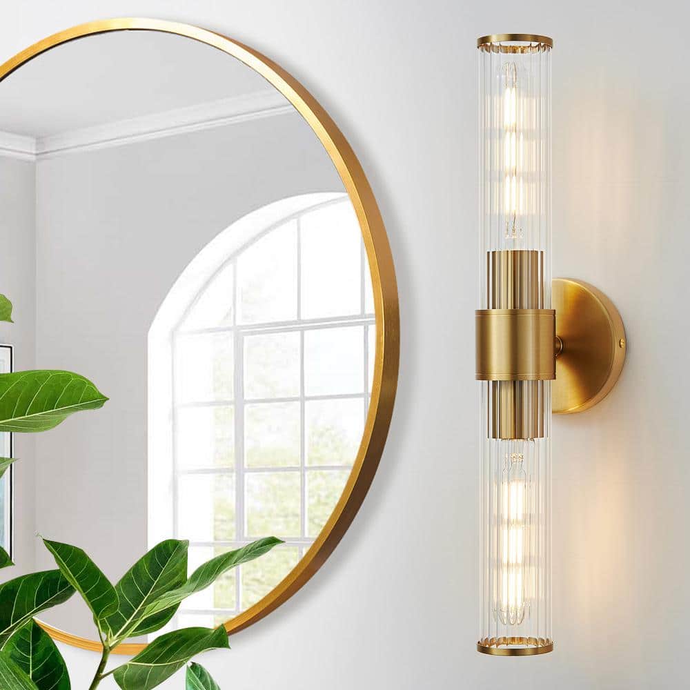 Deyidn 7.21 in. 2-Light Gold Vanity Lights in Threaded with Glass ...