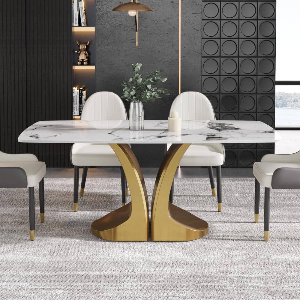 J&E Home Pandora Marble Top Rectangle 70.86 in. W Carbon Steel Column ...