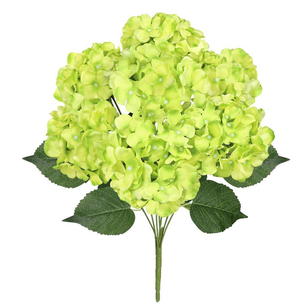 LIVING LUXURY 20 in. Deluxe Two Tone Green Artificial Hydrangea Flower ...