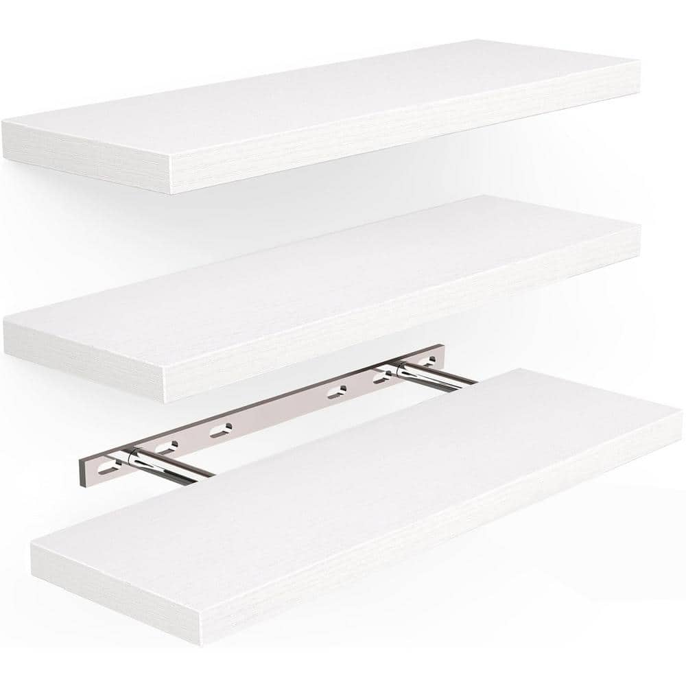 16 in. W x 6.7 in. D White Decorative Wall Shelf (Set of 3) CL1017TDD ...