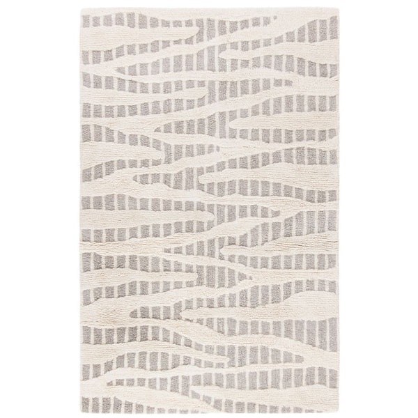 SAFAVIEH Manhattan Grey/Ivory 9 ft. x 12 ft. High-Low Striped Solid ...