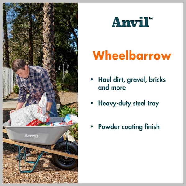 Anvil 6 cu. ft. Steel Tub Wheelbarrow with Wooden Handles and Pneumatic ...