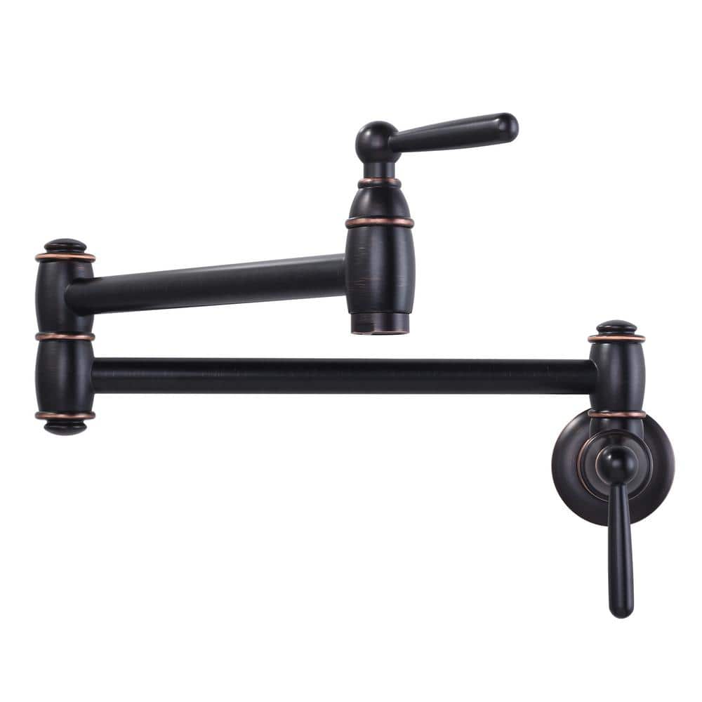 WOWOW Wall Mounted Pot Filler with Double Handle in Oil Rubbed Bronze ...