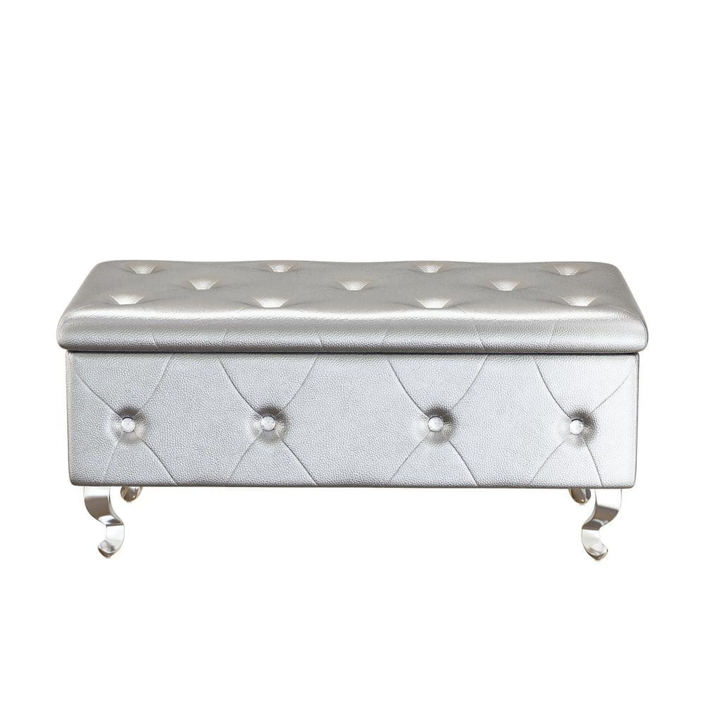 ZIRUWU Silver Bench 17.3 in. x 37.4 in. x 17.71, Flip Top Entryway ...