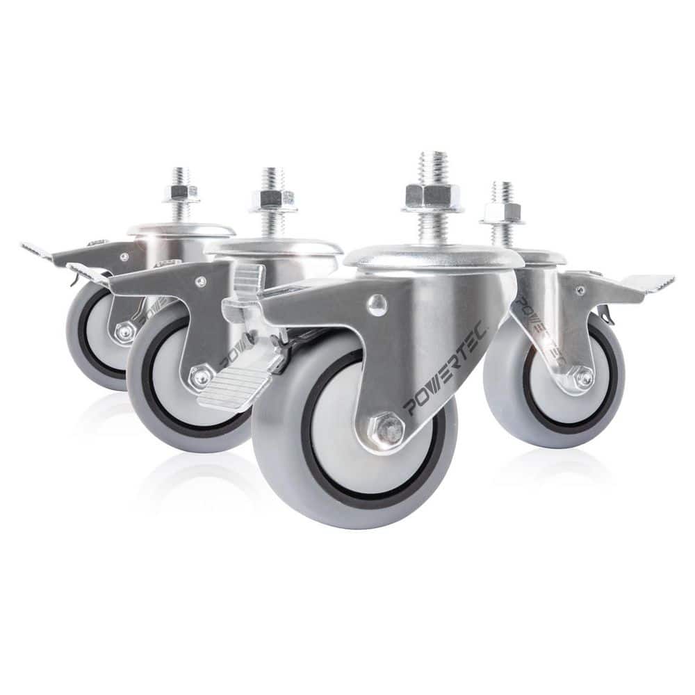 ‎POWERTEC 3 in. Swivel Stem Caster Wheels with Brake, Heavy Duty Stem ...